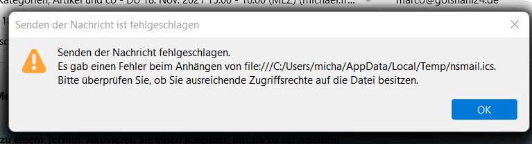 Anhänge versenden nicht möglich - Es gab einen Fehler beim Anhänge ...