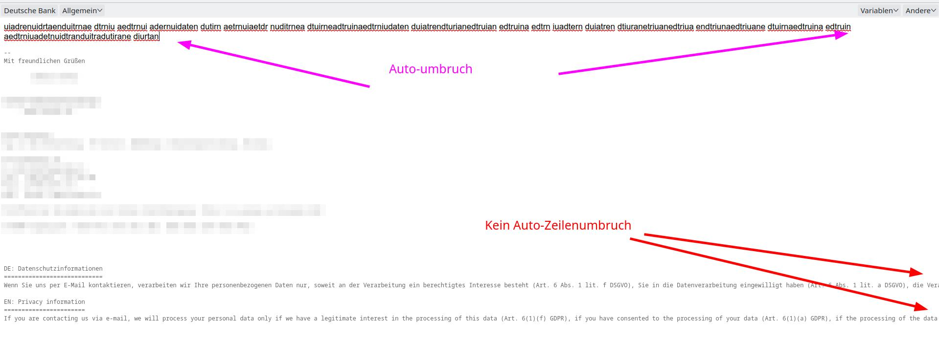 Zeilenumbrüche (automatisch) in Signaturen? - Allgemeines Arbeiten ...