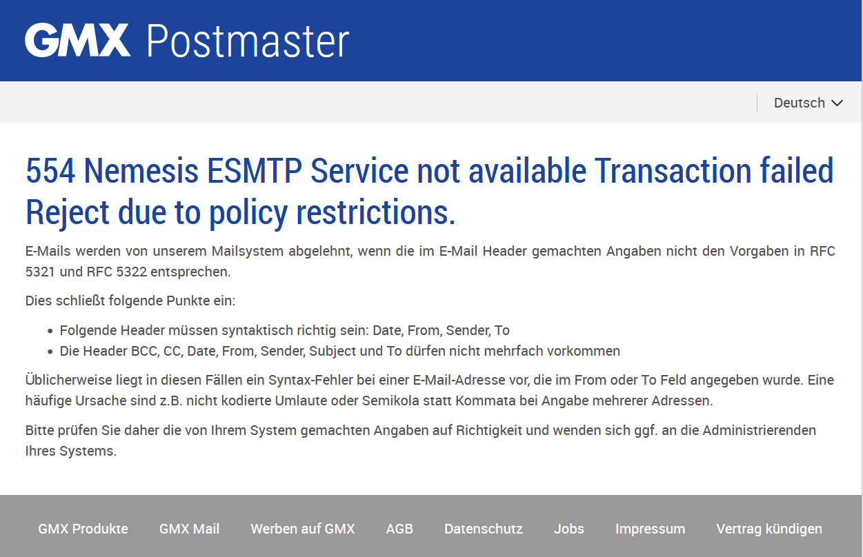 Kein Versand über GMX möglich - Allgemeines Arbeiten / Konten ...
