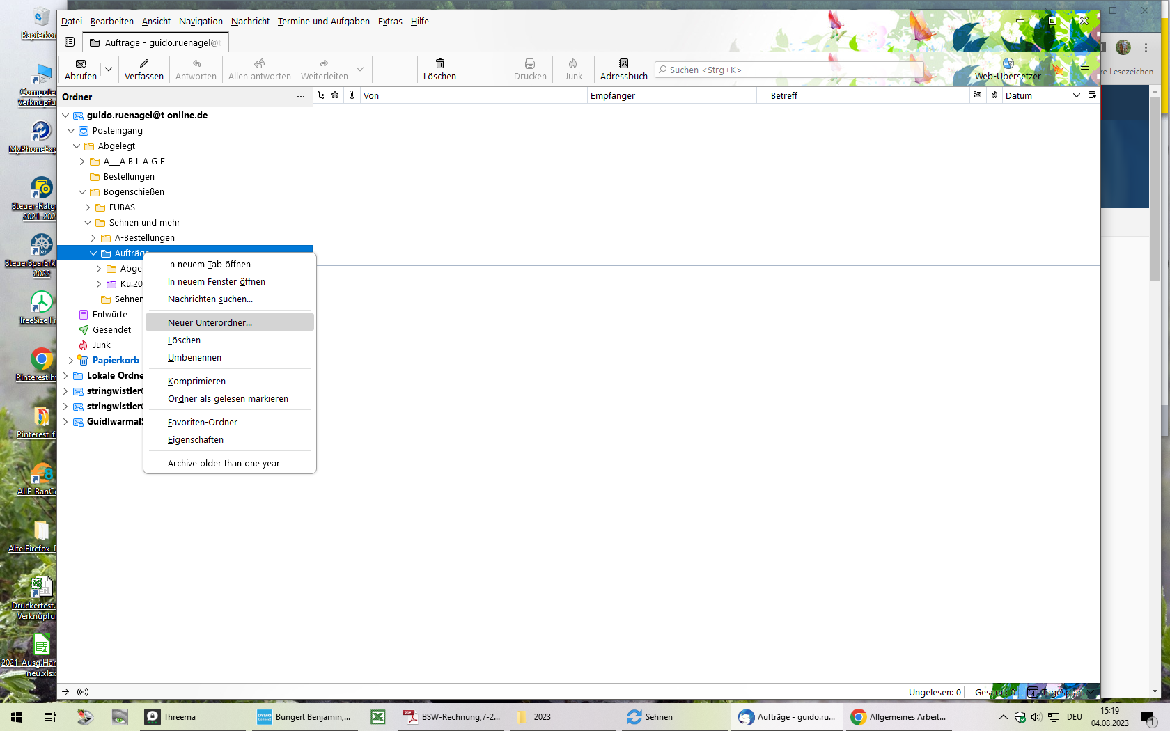 In POP3 neuen Ordner erstellen, aber die sind immer gruppiert ...