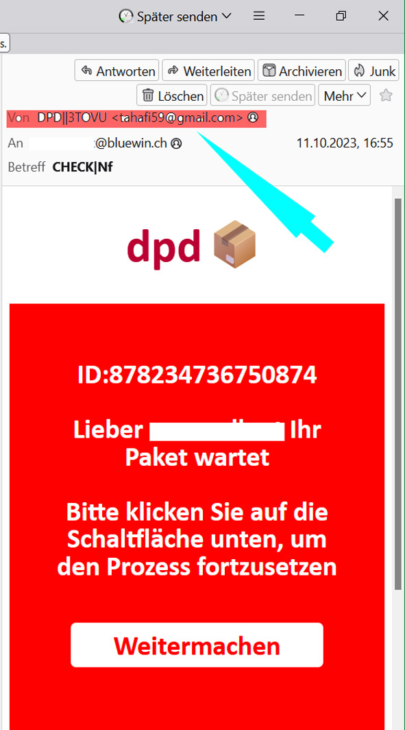 Anzeige der Absenderadresse in einem Mail, um Fakemails zu erkennen ...