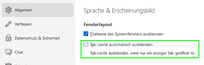 Wie die Tab-leiste (tabs-toolbar) ausblenden und alle Tabs in neuem ...