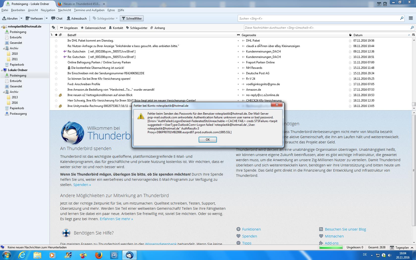 Hotmail u Thunderbird machen seit 19.11. Probleme - Allgemeines ...