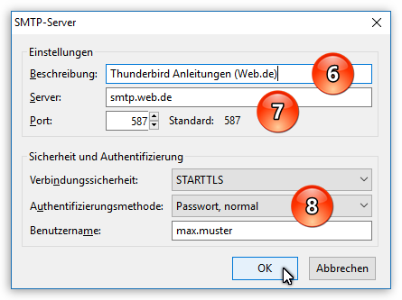 Postausgangs-Server (SMTP) bearbeiten - Thunderbird Mail DE