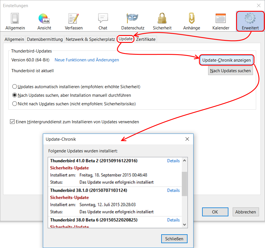 Einstellungen - Erweitert - Thunderbird Mail DE
